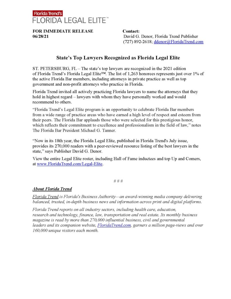 Florida Trend Names Legal Elite - Tampa Bay Times